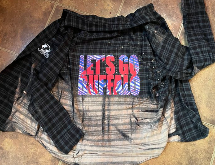 BLEACHED BACK FLANNEL " LET'S GO BUFFALO " IN DARK GREY FLANNEL ...